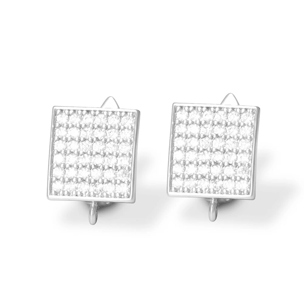 Сережки квадратные с кристаллами, Rhodium Plated