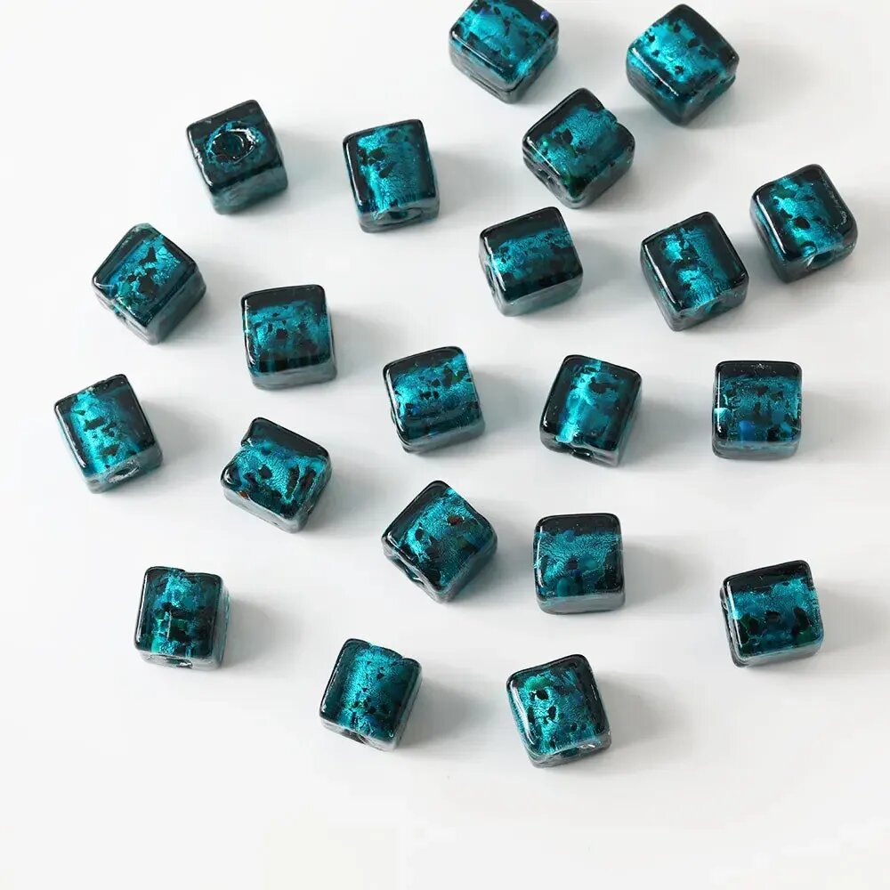 Квадратные стеклянные бусины 17мм/11мм, серебристая фольга, набор из 4 штук blue