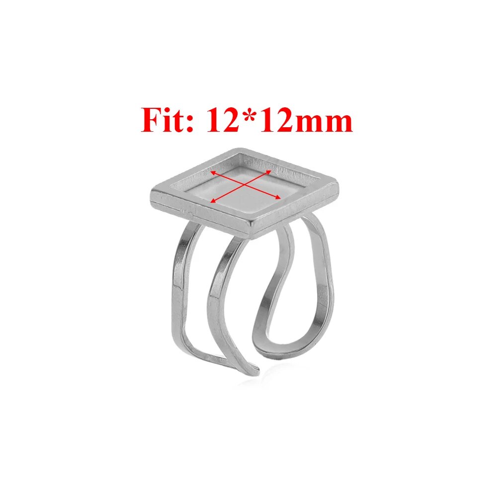 Кольцо открытое ST Square 12mm, нержавеющая сталь, 4 шт.