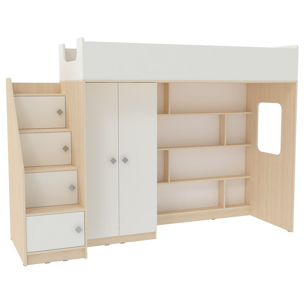 Кровать чердак Л-A602.3 75х190 Дуб Молочный Белый