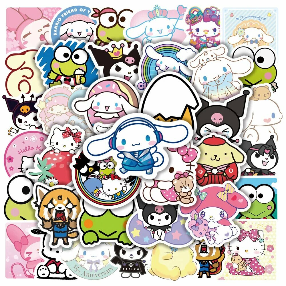 MINISO наклейки My Melody Kuromi Hello Kitty Белый, 100PCS Style1