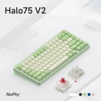 NuPhy Клавиатура беспроводная Halo75 V2 Silent Red Clear-Top Switch, (Cherry MX Silent Red), светло-зеленый