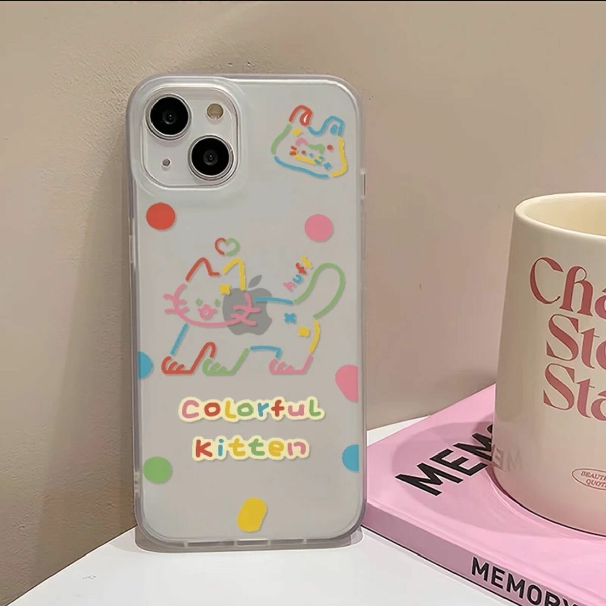 Цветная линия cat, для Apple X, матовая, прозрачная, 16-15 мм