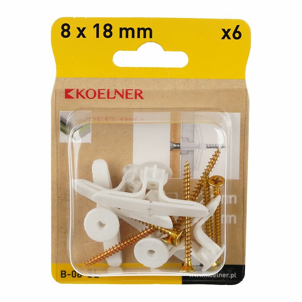 Дюбель для гипсокартона Бабочка 8х18 мм с шурупом 3,5х45 мм 6 шт