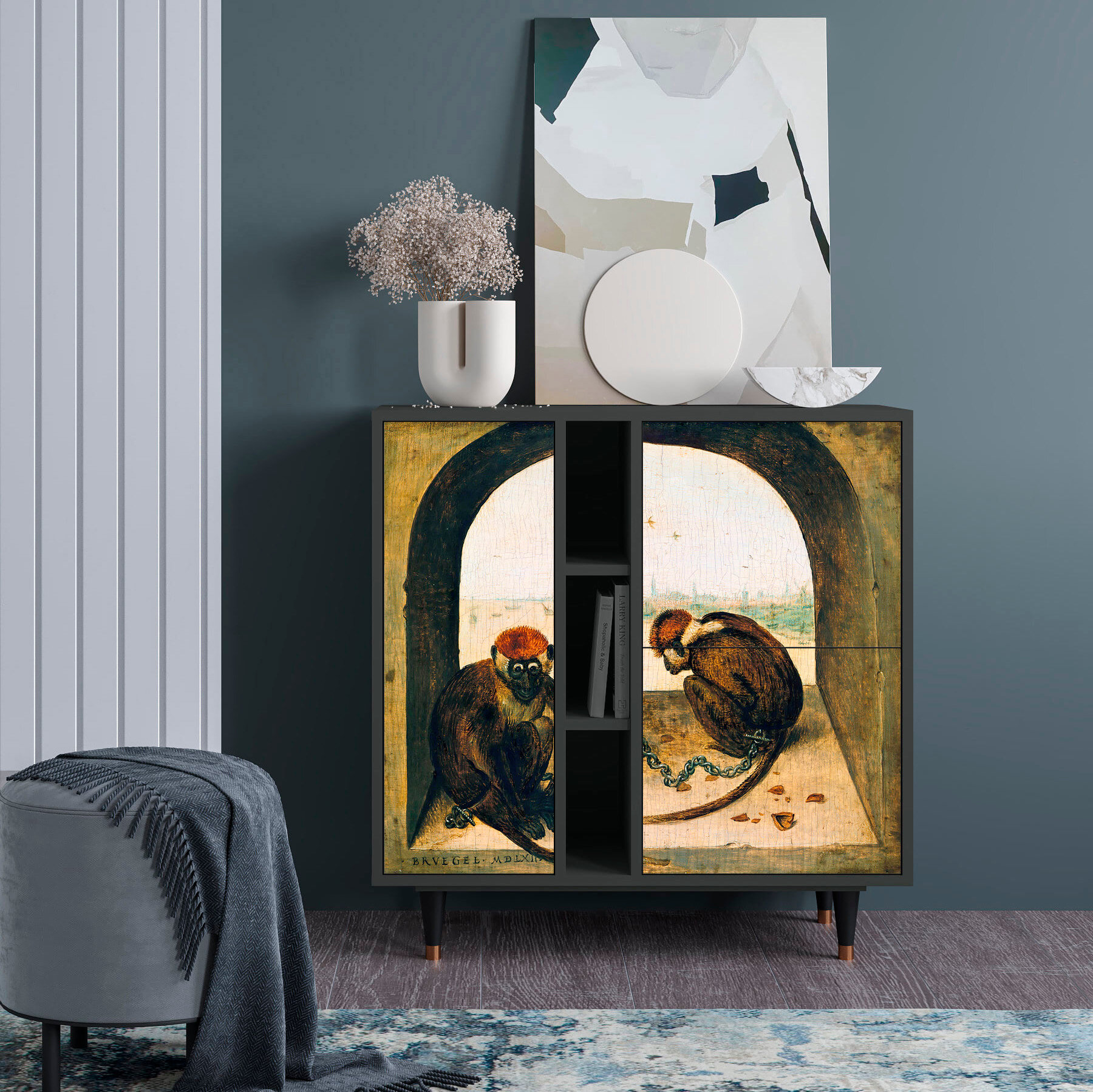 Комод - STORYZ - BS5 Two Monkeys by Pieter Bruegel the Elder, Размер - 94 x 96 x 41 см, Цвет корпуса - , Антрацит