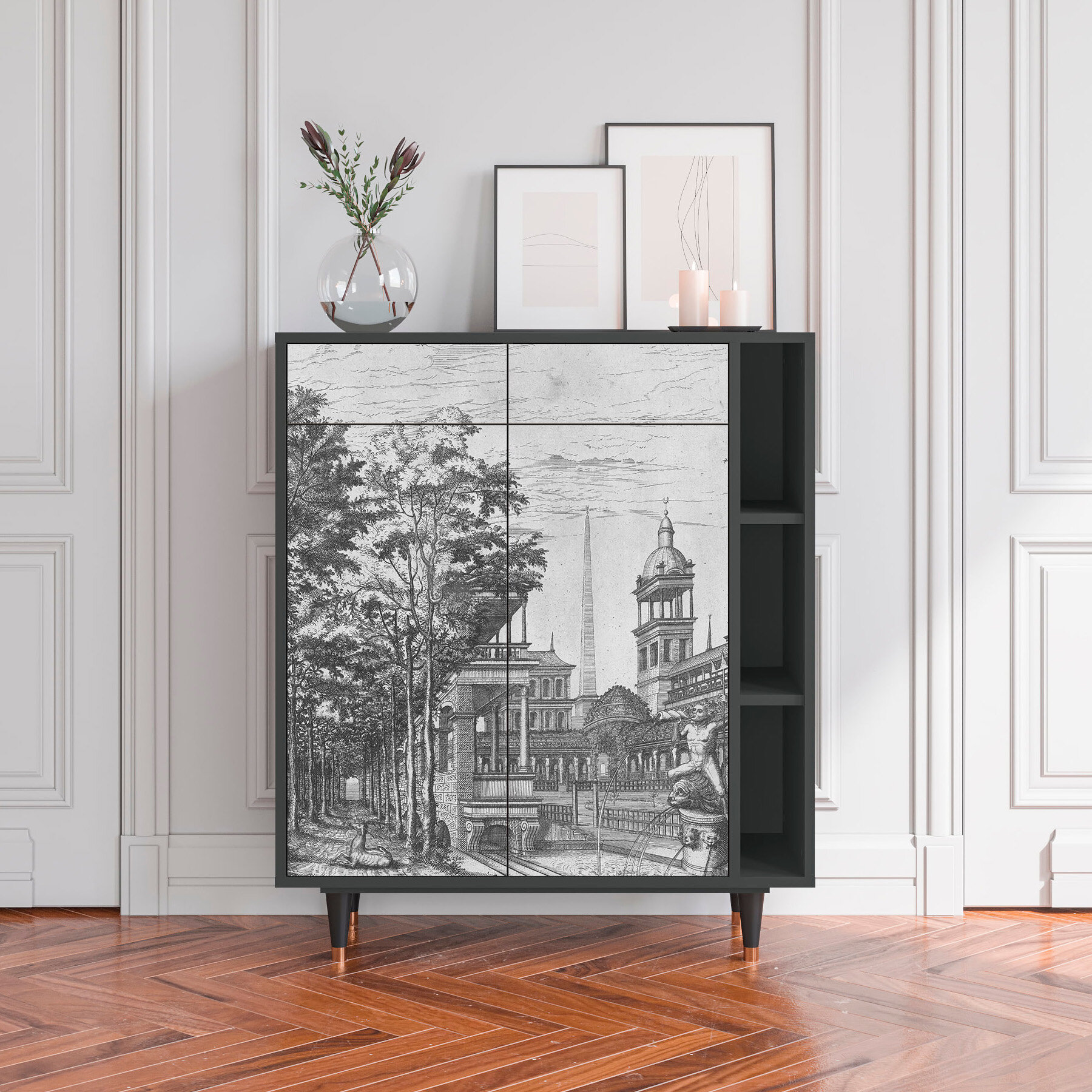 Комод - STORYZ - BS6 View of the Piazza di Monte Cavallo by Hans Vredeman, Размер - 94 x 110 x 41 см, Цвет корпуса - , Антрацит