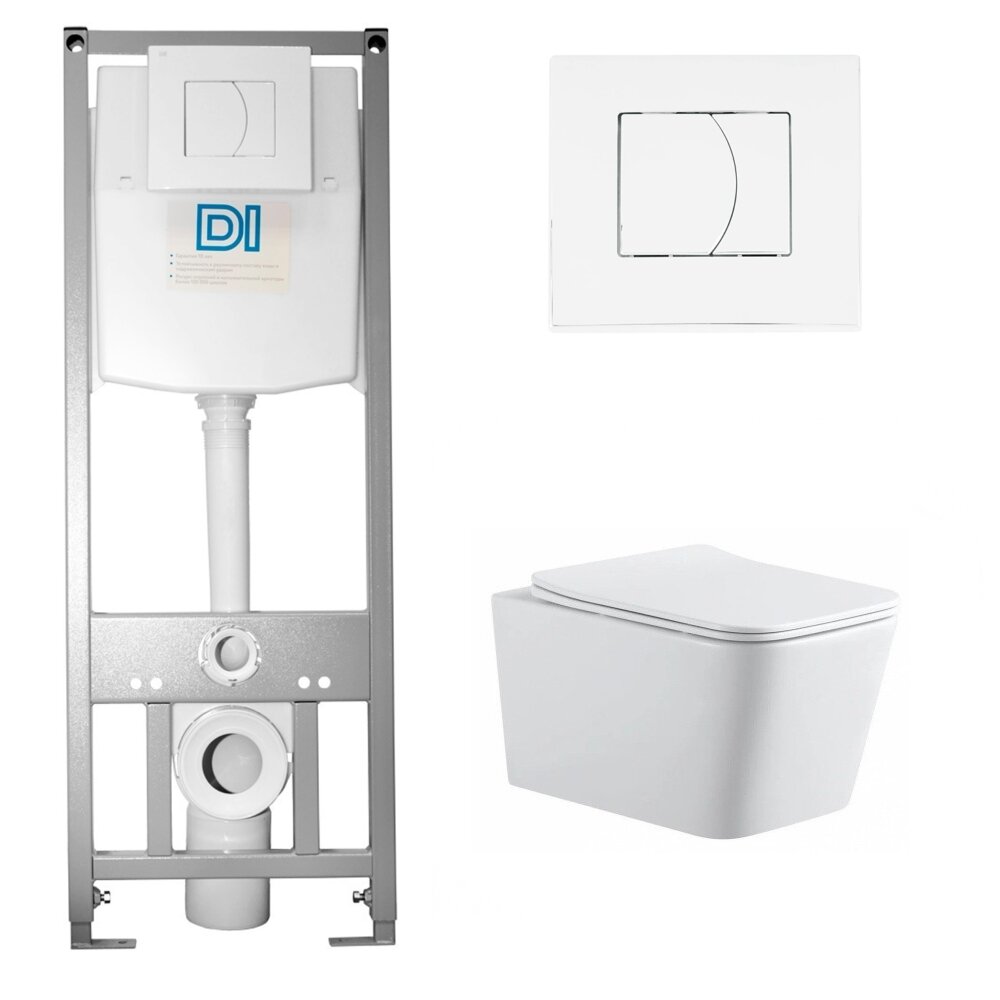 Комплект 3 в 1 инсталляция DI + Подвесной унитаз SinteSi BALTI с кнопкой белой Тип 2-Б-DI + SIN-TS-BLT-171