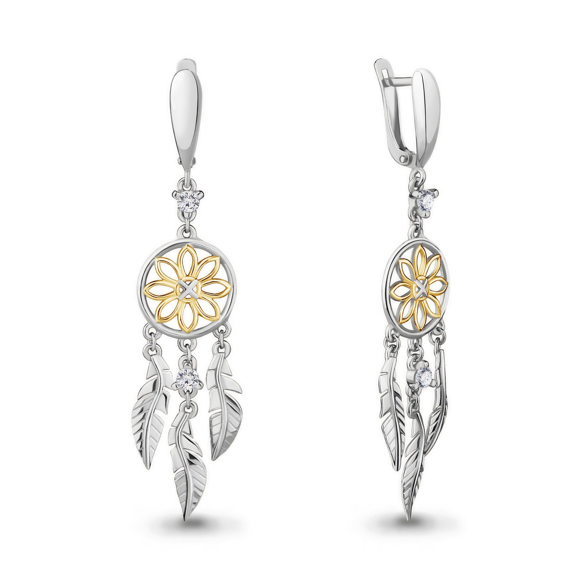 Серьги, серебро, 925 проба, родирование, фианит