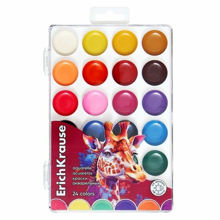 Акварель Erich Krause "Safari" 24 цвета, с УФ защитой яркости, в коробке