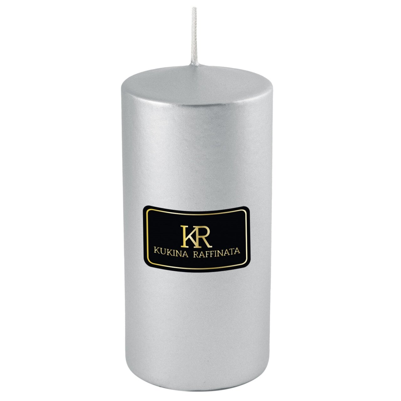 Kukina Raffinara лакированная свеча-столбик серебро 5x10 см для элегантного интерьера