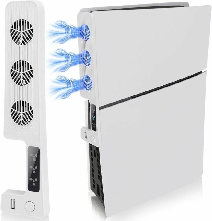 Модернизированный бесшумный вентилятор-кулер для консоли PS5 Slim с 3 высокоскоростными вентиляторами охлаждения (9500 об/мин) и 1 портом USB 2.0 для контроллера PS5, аксессуары для Playstation 5 Slim
