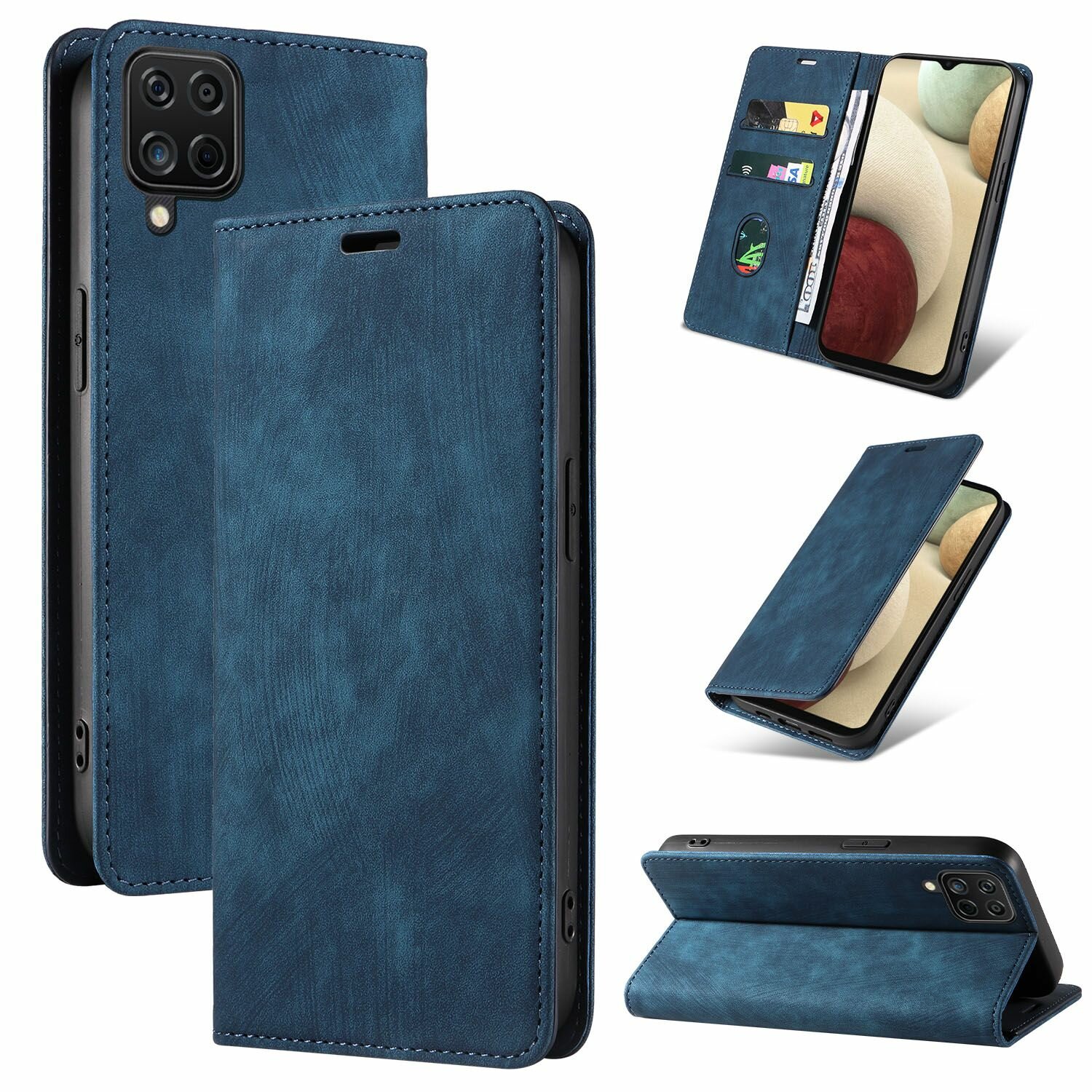 Кожаный чехол-книжка для Samsung Galaxy A22 4G (Самсунг Галакс А22 4G), магнитный, с отделениями для карт и кошельком