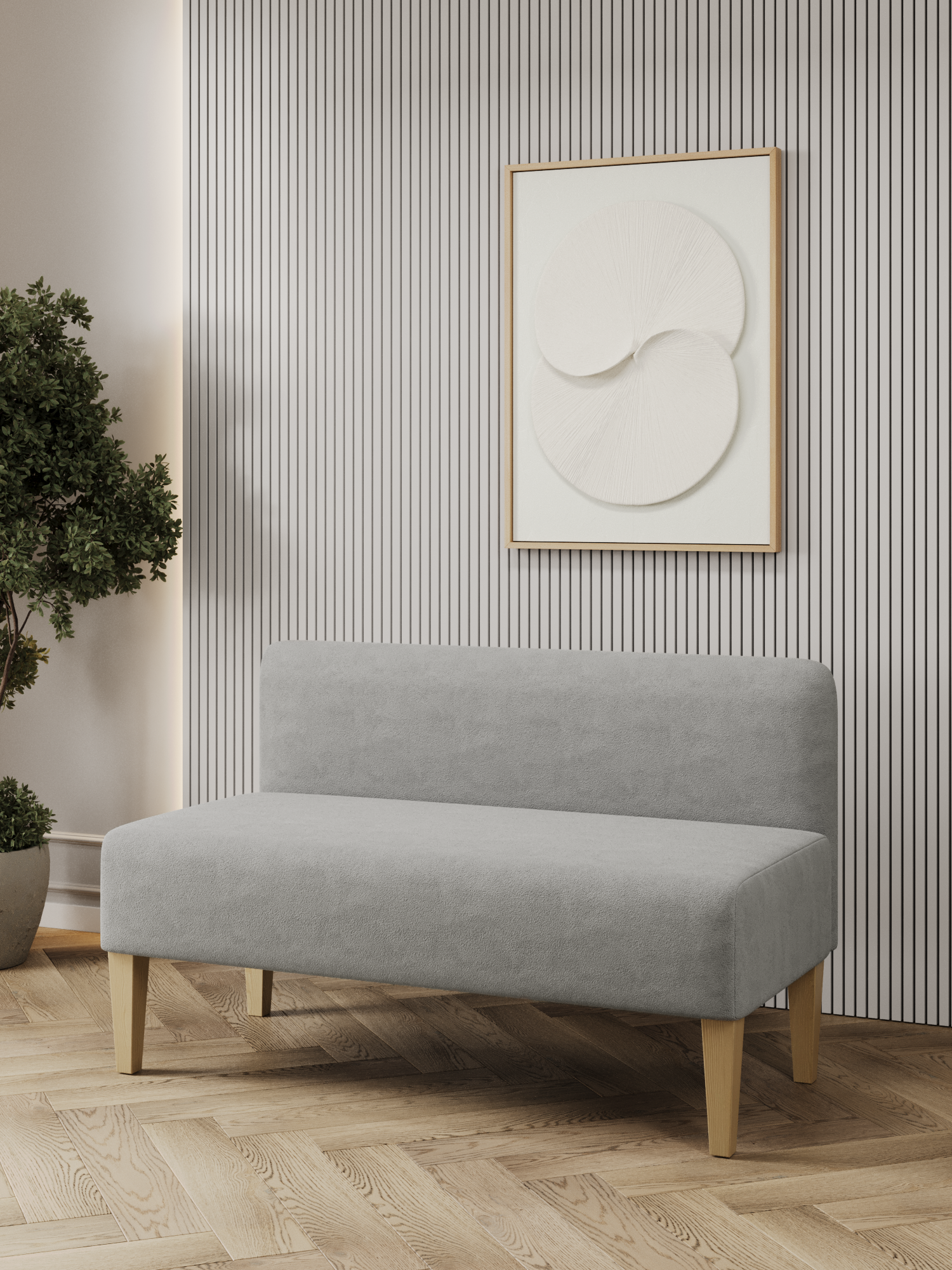 Диван мини прямой для кухни, Светло-серый, Микровелюр, ШхГхВ 110х50х70 см