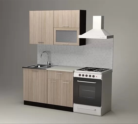 Кухонный гарнитур Герда Светлана лайт 1200 мм, каркас ЛДСП, фасад ДВП; ПВХ; Стекло, Венге/Ясень шимо светлый