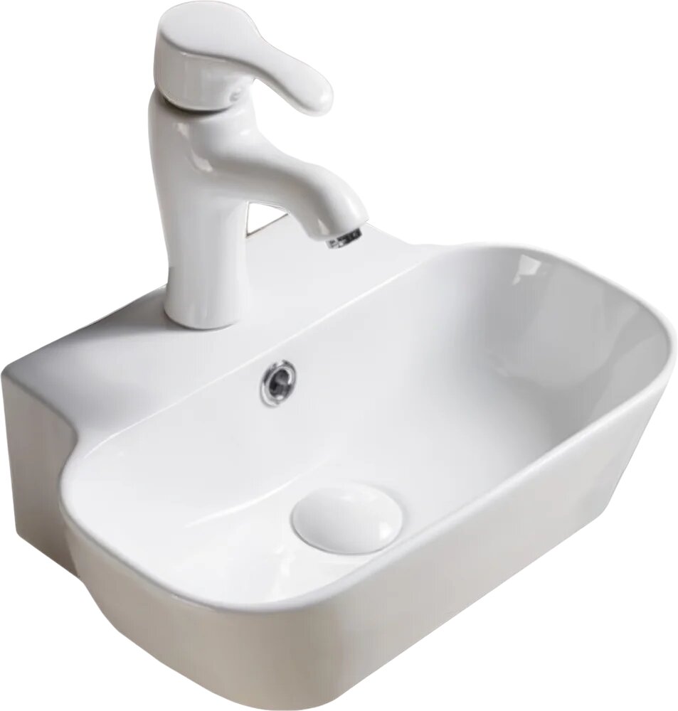 Раковина маленькая в туалет SantiLine SL-2002 42 мини, подвесная, белая, со встроенным сливом-переливом, раковина для ванной фаянсовая, прямоугольная