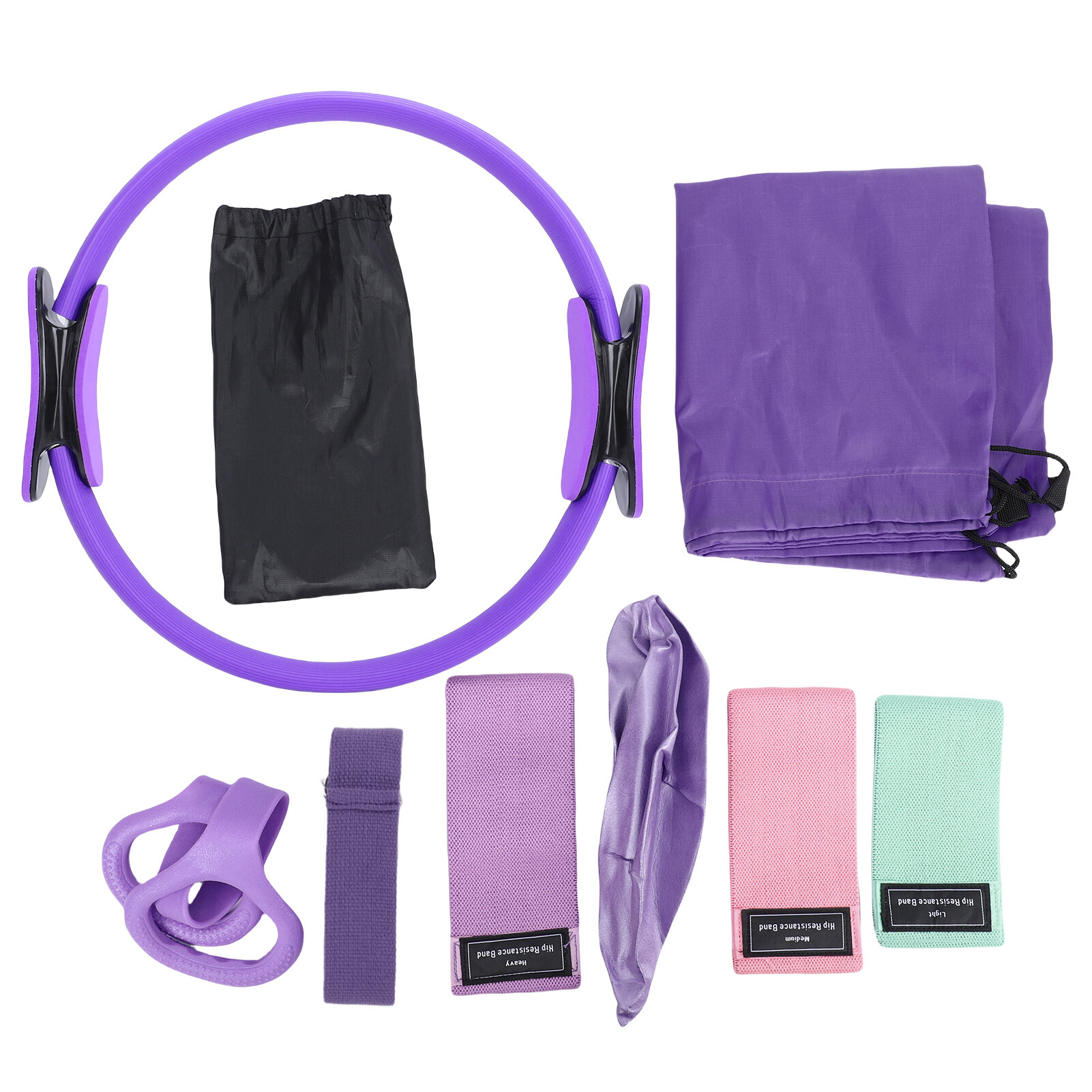 Набор для пилатеса, круги для пилатеса и ленты для растяжки мячей для женщин, дома, путешествий, фитнеса, фиолетового цвета