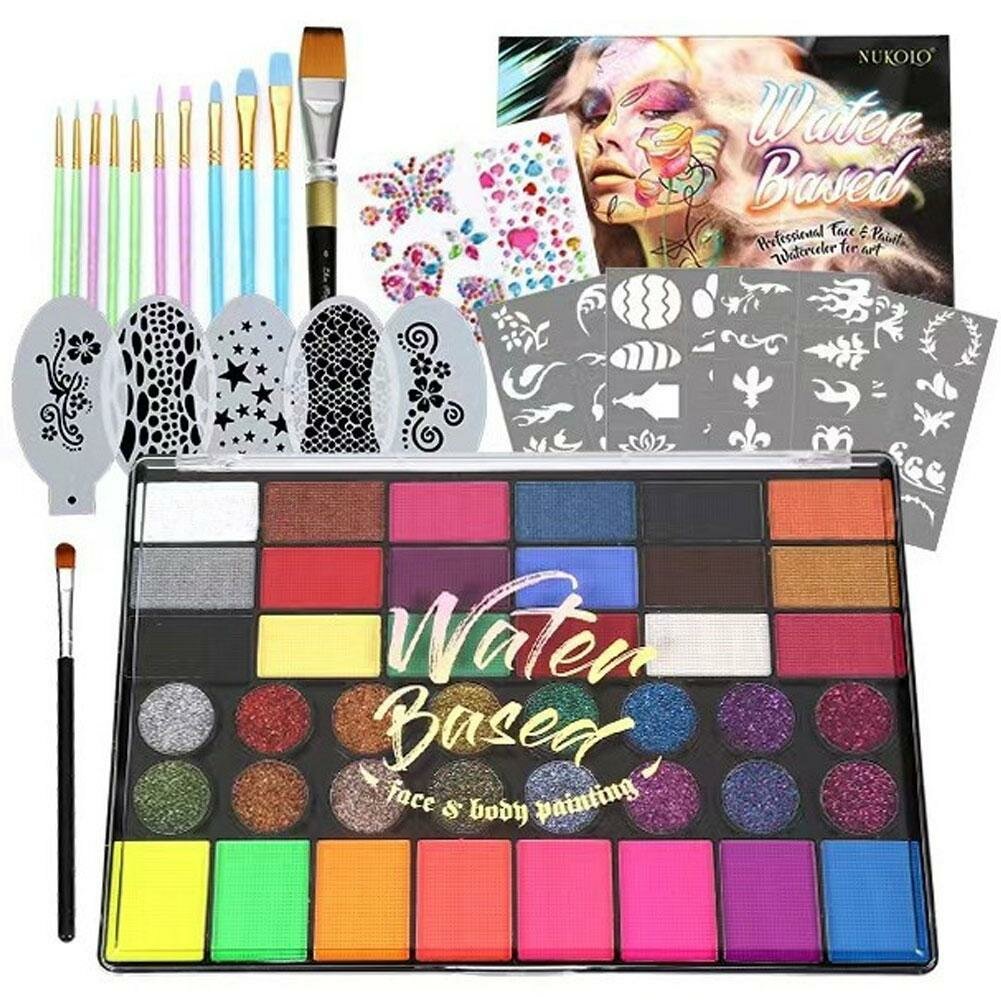 Детский аквагрим для лица, 42 цвета, набор с кистями и стразами, для праздников