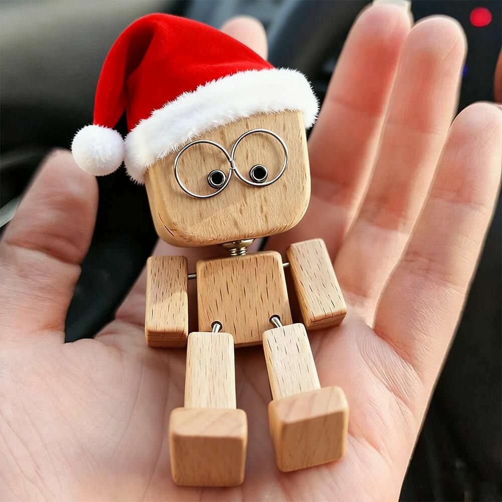 Игрушка на панель авто Love / Весенний деревянный человечек,12 магнитных сменных кукольных выражений