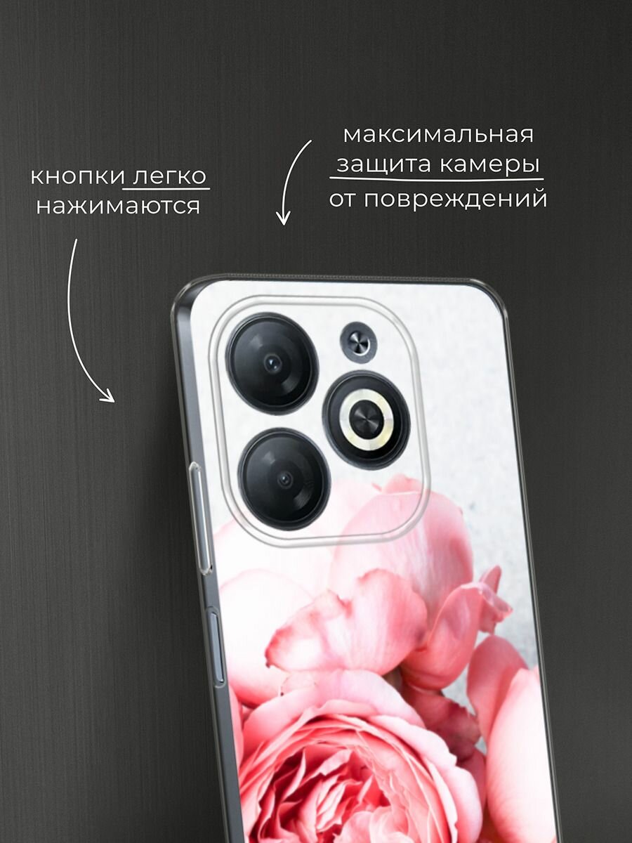 Чехол на Infinix Smart 8/8 HD/HOT 40i / Инфиникс Смарт 8/8 HD/HOT 40i с принтом "Пионы на белом" — фото 1