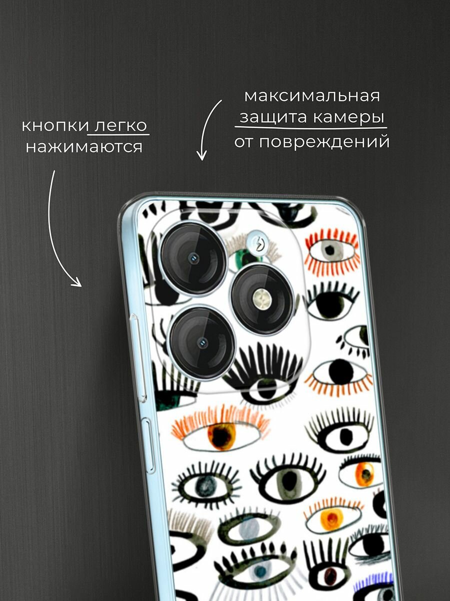Силиконовый чехол на Itel P55 / Ител Р55 с принтом "Глаза акварель" — фото 1