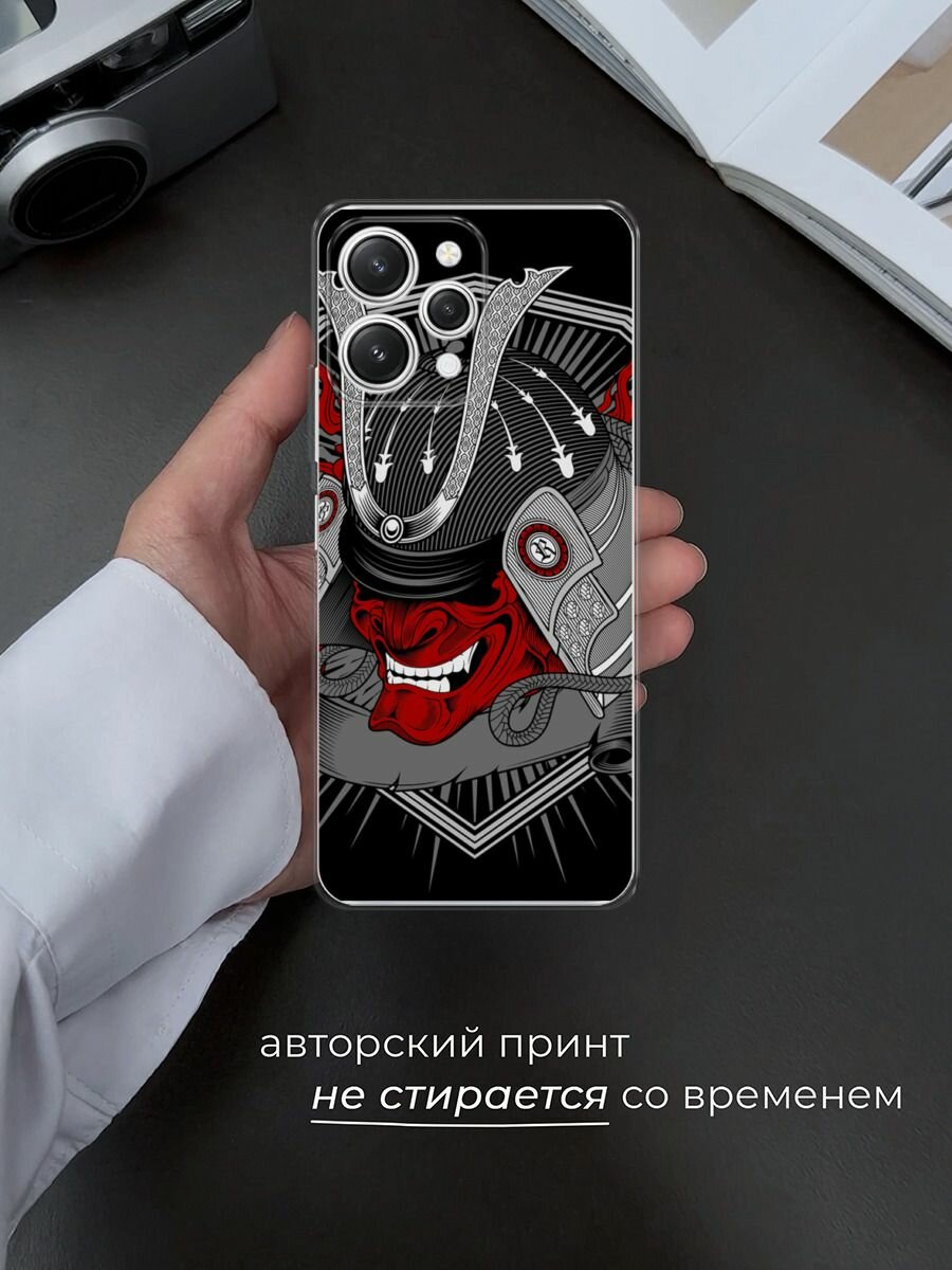 Чехол на Xiaomi Redmi 12 5G / Сяоми Редми 12 5G с принтом "Красная маска самурая" — фото 1