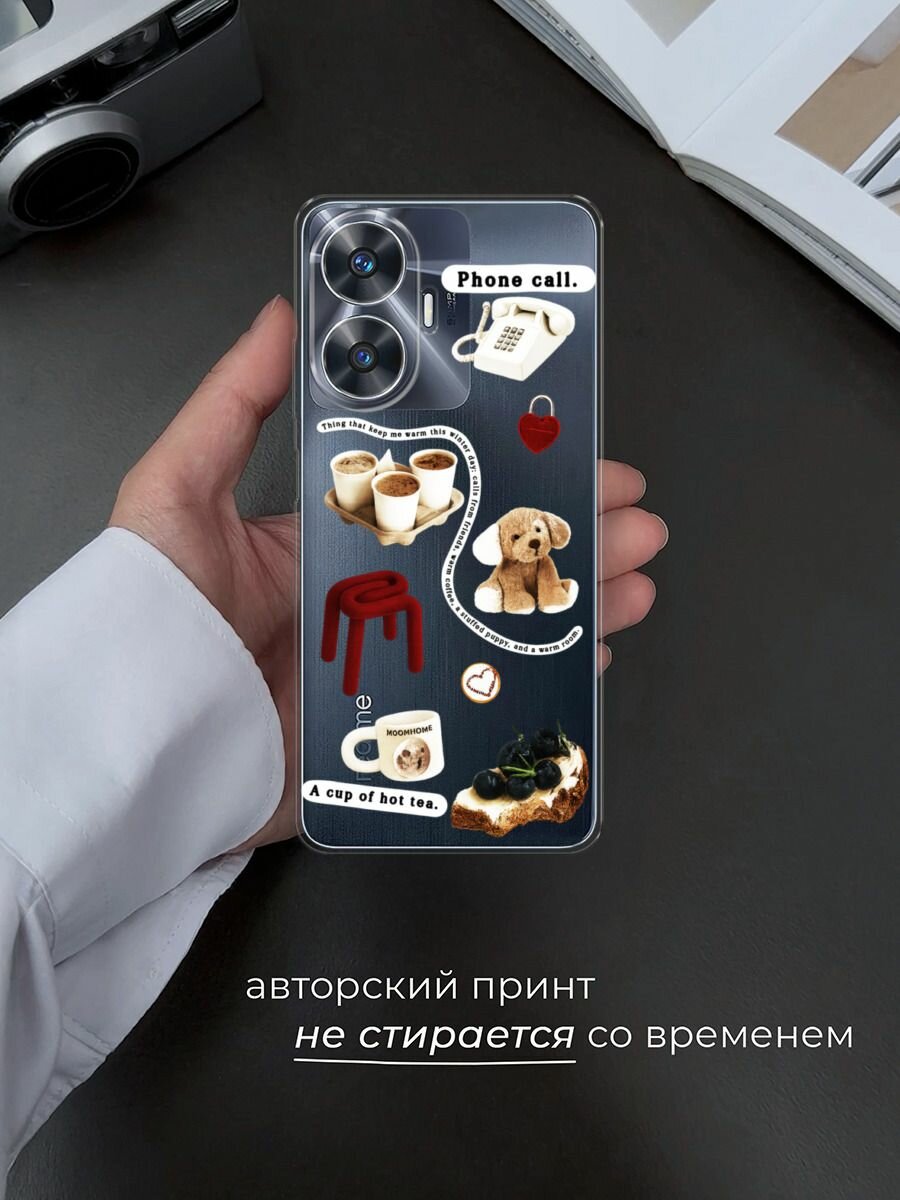 Чехол на Realme C55 / Реалми C55 с принтом "Phone call", прозрачный — фото 1
