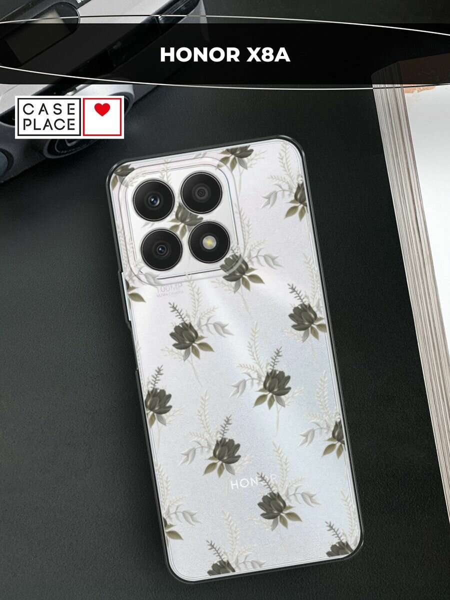 Чехол на Honor X8A / Хонор X8A с принтом "Паттерн цветы сепия"