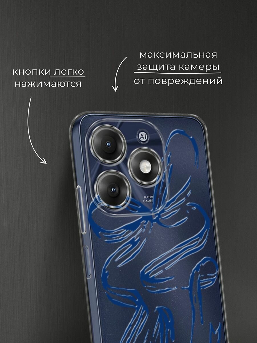 Чехол на Itel A70 / Ител А70 с принтом "Синие очертания банта 2" — фото 1
