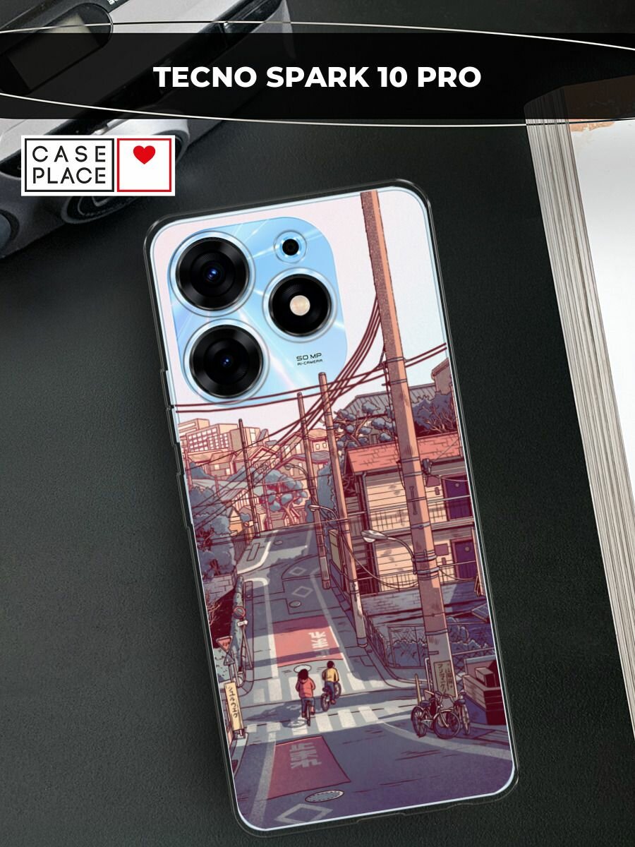 Чехол на Tecno Spark 10 Pro / Текно Спарк 10 Про с принтом "Закат на японской улице", прозрачный