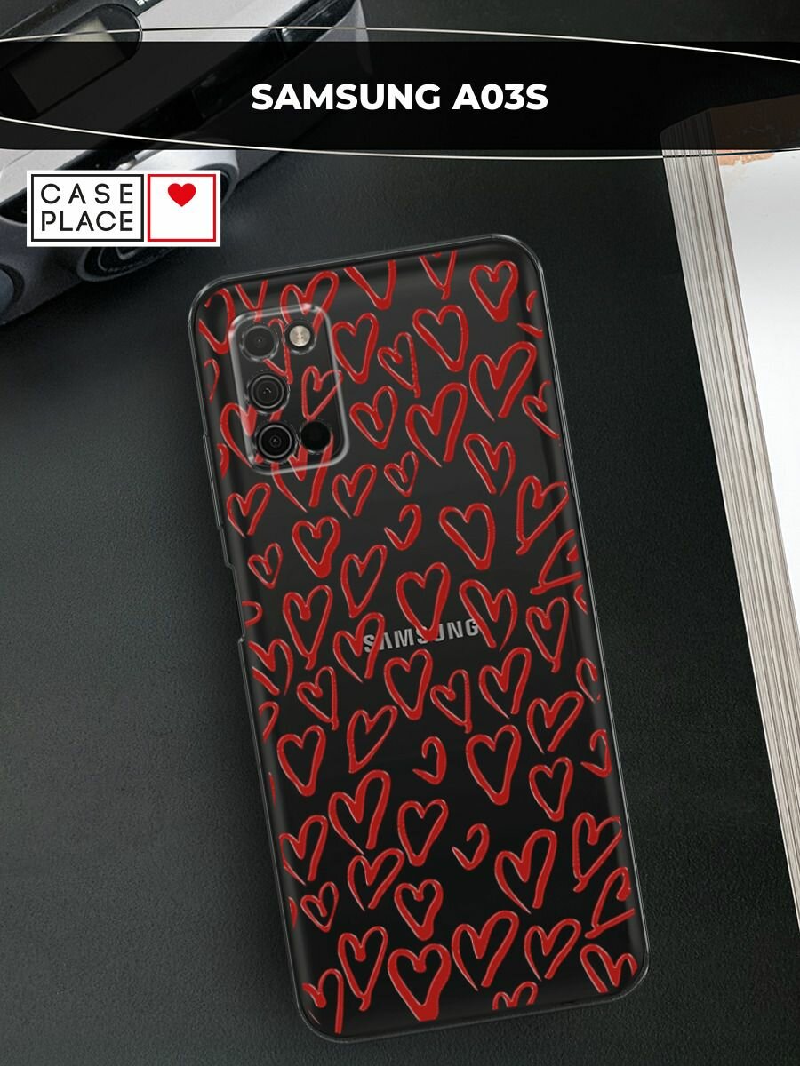 Чехол на Samsung Galaxy A03S / Самсунг Галакси A03S с принтом "Легкие бордовые сердечки"