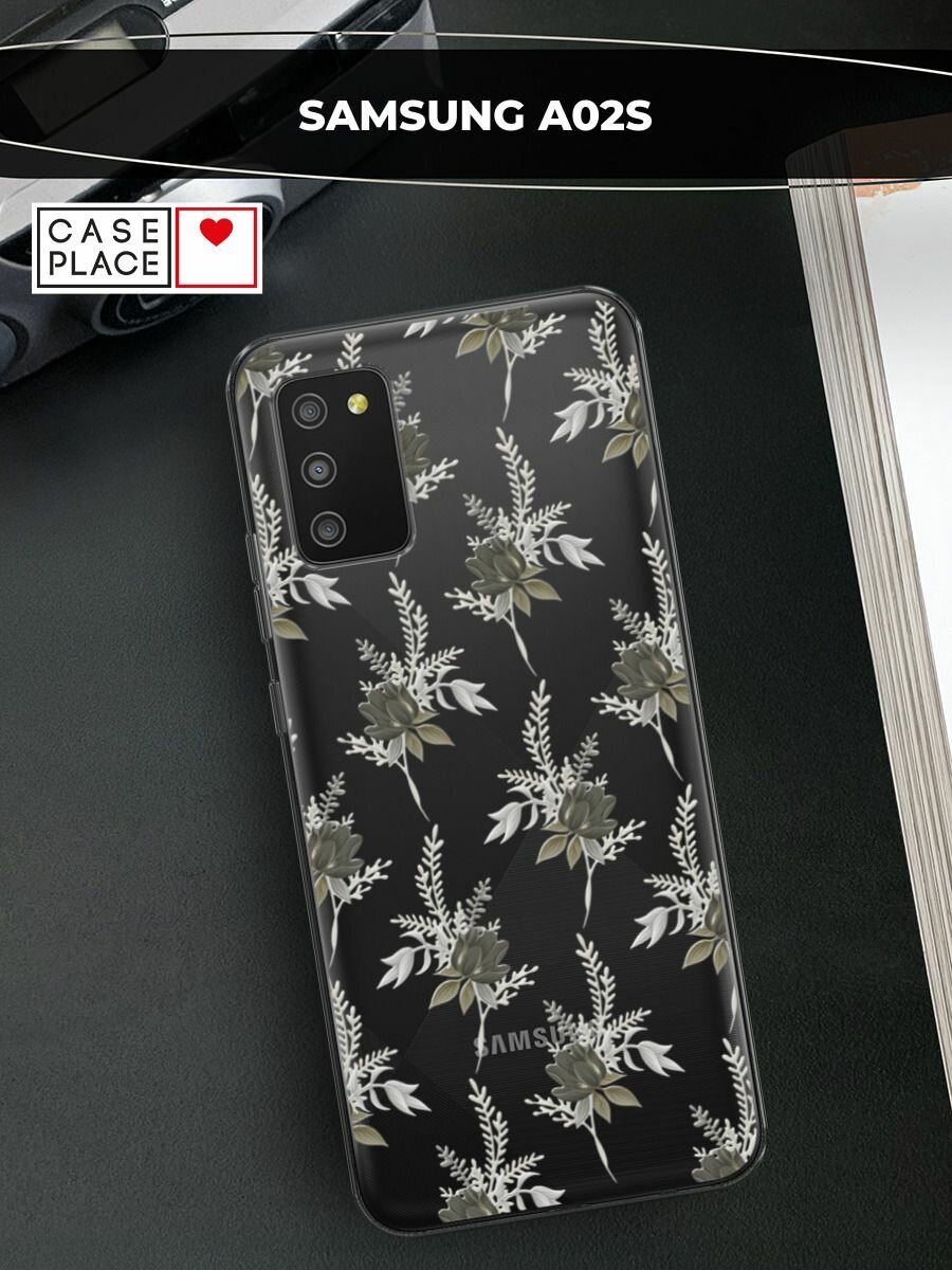 Чехол на Samsung Galaxy A02s / Самсунг Галакси A02s с принтом "Паттерн цветы сепия"