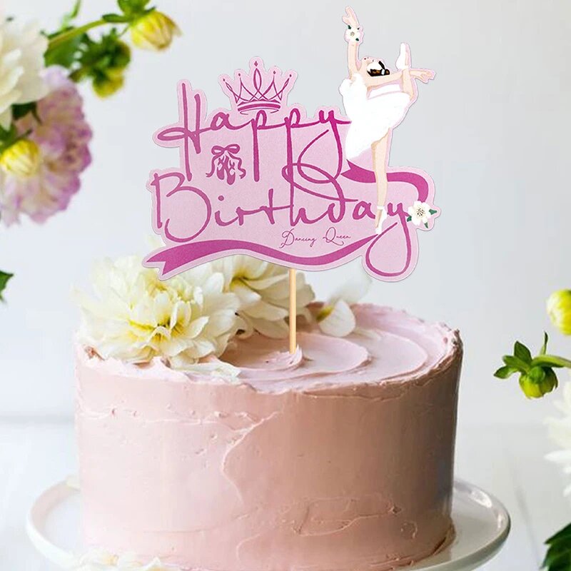 Розовый Топпер для торта в виде балерины для девочек, платье с короной для детей на день рождения, свадьбу, вечеринку, Baby Shower, выпечка, торт, десерт, сделай сам, Декор