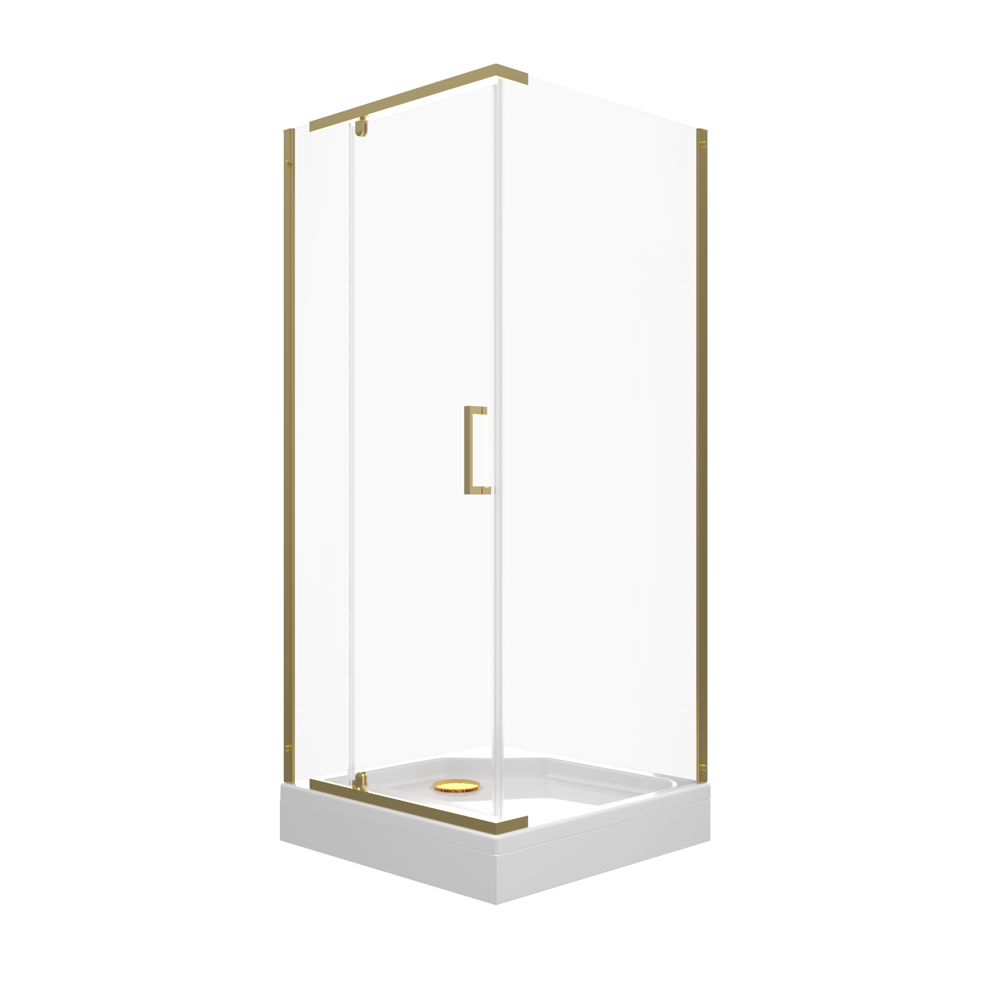 Душевое Ограждение Терра-Голд, 90х90, квадрат, низкий поддон, дверь распашная, профиль-золото (3 места+сифон D90мм)
