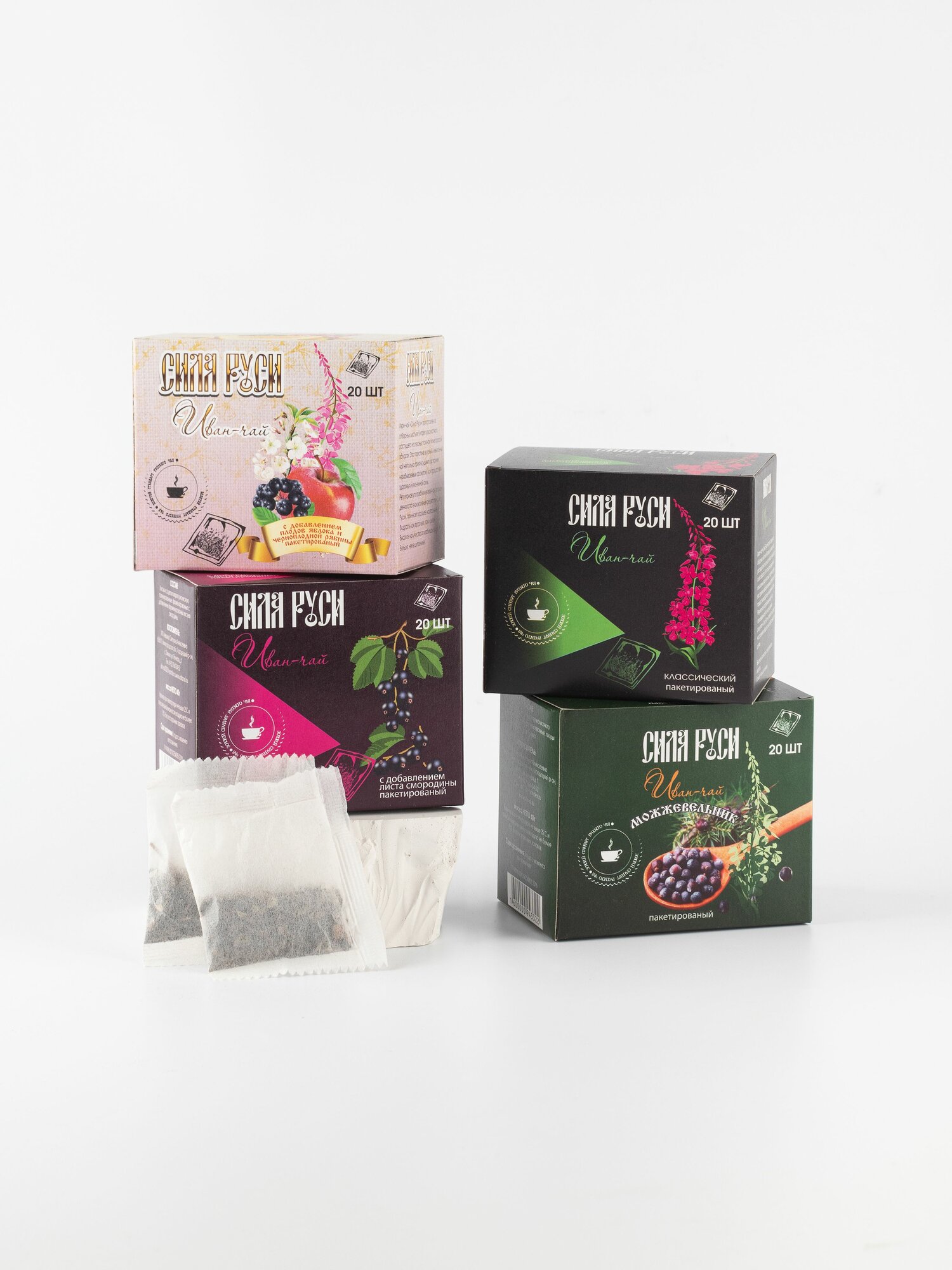 Иван-чай "сила руси", набор (пакетированный): классический, с можжевельником, со смородиной, с яблоком