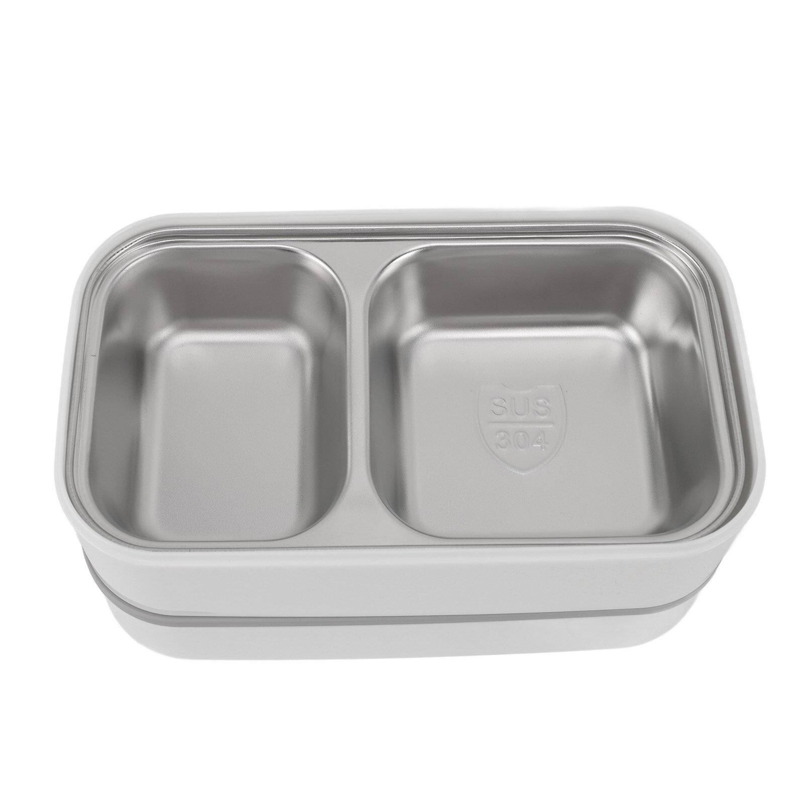 Ланч-бокс двухслойный, безопасный для микроволновой печи, герметичный, из нержавеющей стали, портативный разделенный ящик для бенто для офиса, школы, пикника, белый