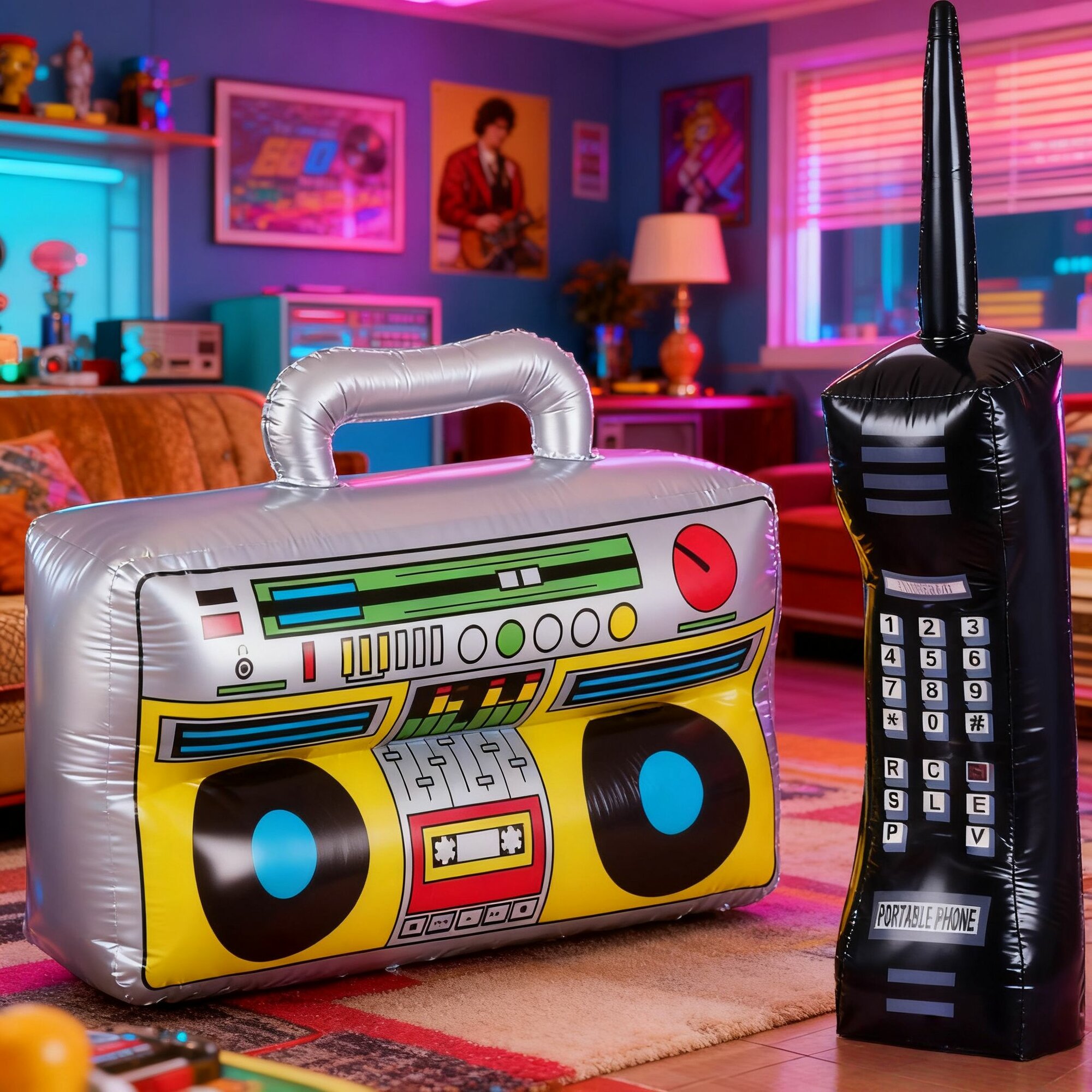 Украшения для вечеринок 80-х и 90-х годов, 2 шт. Надувной радиобумбокс, реквизит для мобильного телефона, винтажные ретро надувные украшения для вечеринок для мероприятий на открытом воздухе