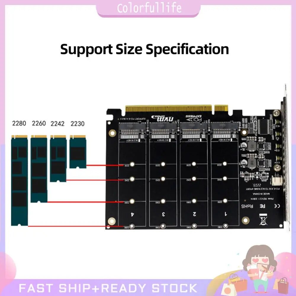 APWIKOGER 4-портовый адаптер M.2 NVMe SSD в PCIe X16