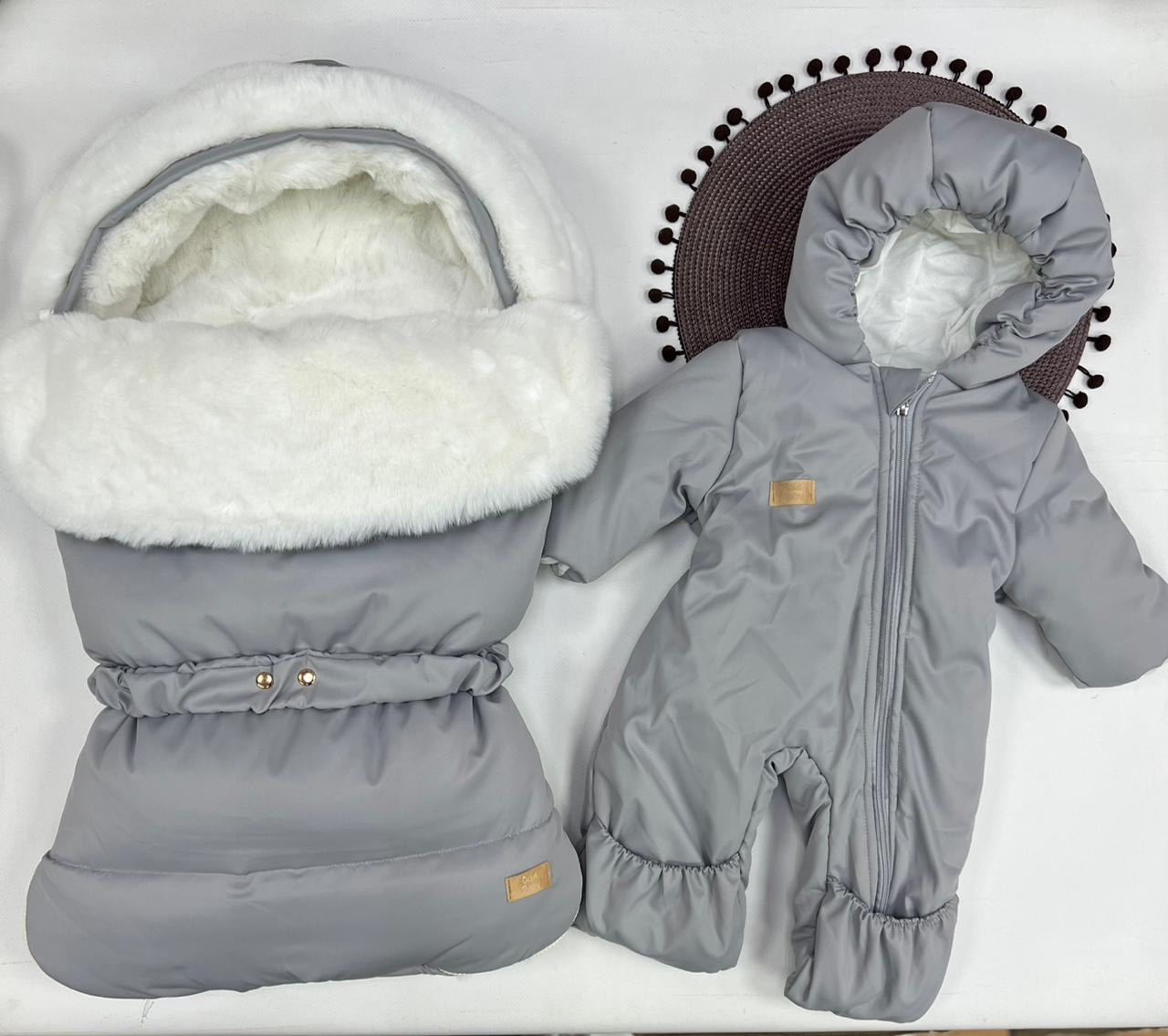 Конверт для новорожденных на выписку зимний в роддом на прогулку зимний с мехом синее небо