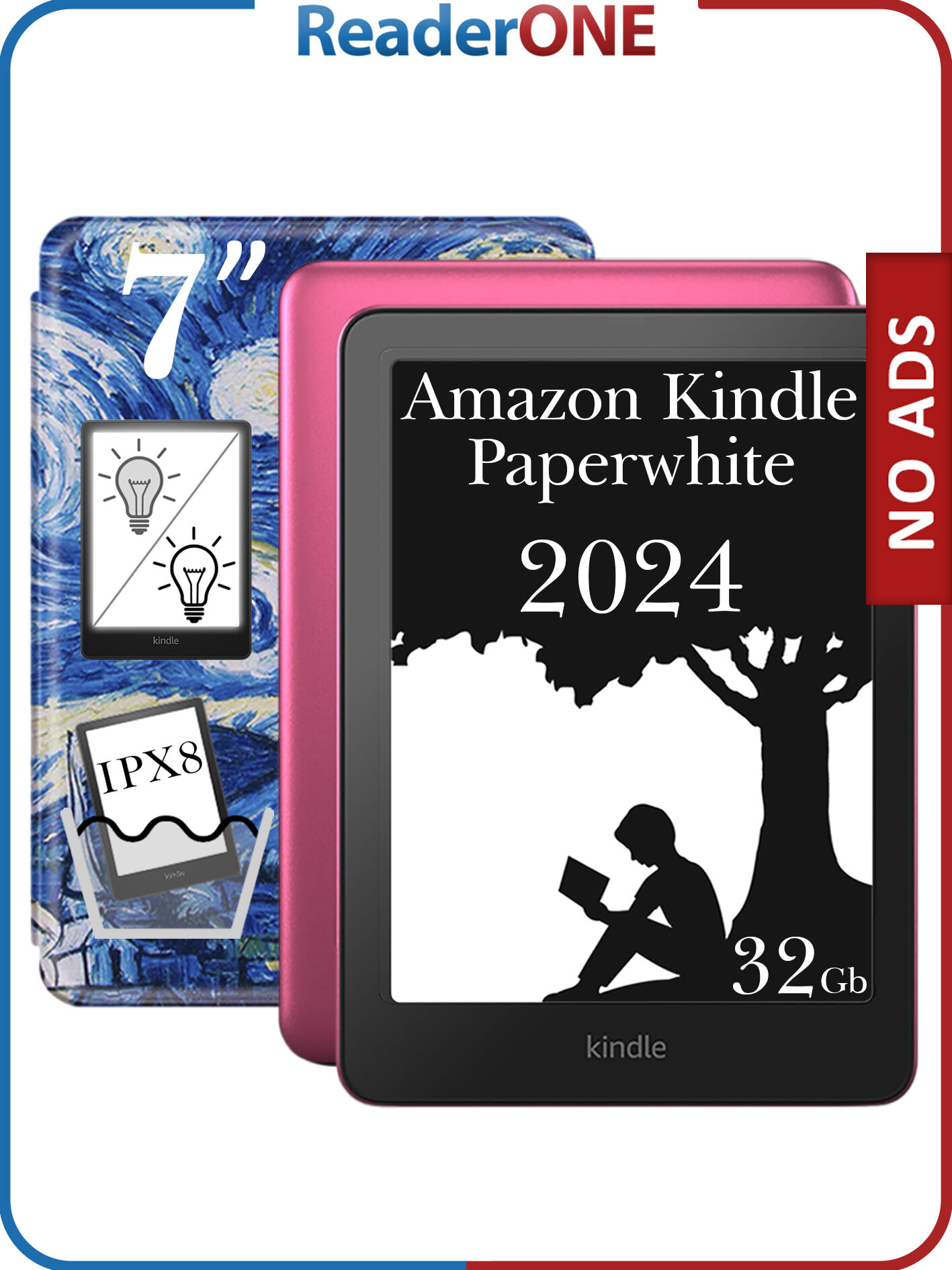 Электронная книга Amazon Kindle PaperWhite 12 2024 32Gb SE Metallic Raspberry с обложкой ReaderONE Van Gogh