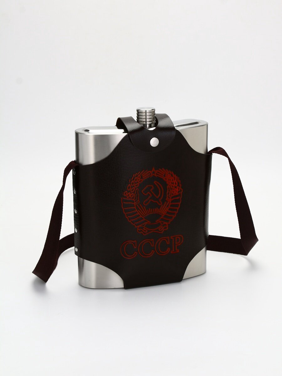 Фляжка для алкоголя «СССР», нержавеющая сталь, чехол, 3.8 л, серебристый