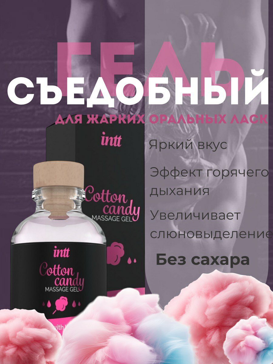 Массажный гель INTT, с согревающим эффектом Сахарная вата(Cotton Candy), 30 мл.