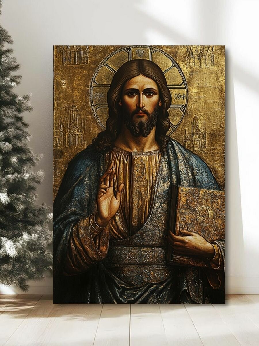 Икона Иисуса Христа Спасителя на холсте 50 х 75