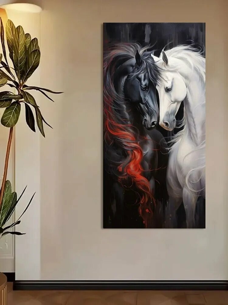 Картина "Холстная картина с двумя лошадьми 45 х 90", 90х45 см