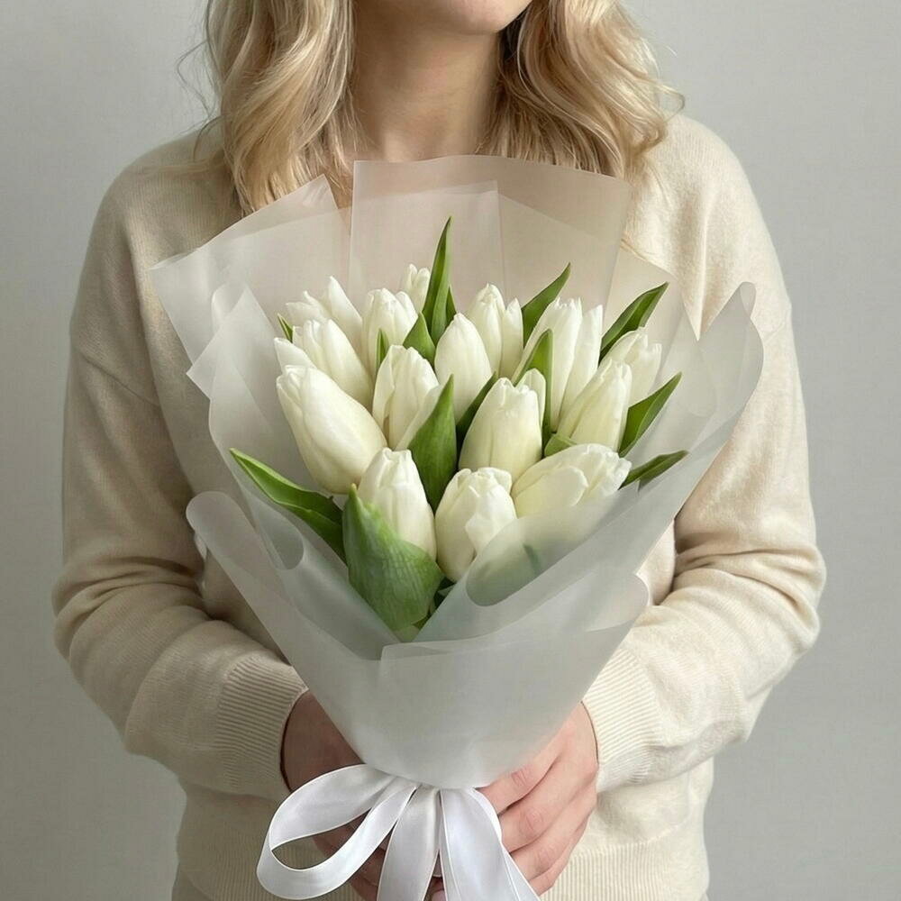 Букет из 15 белых тюльпанов "Вайт Принц" от бренда White Prince