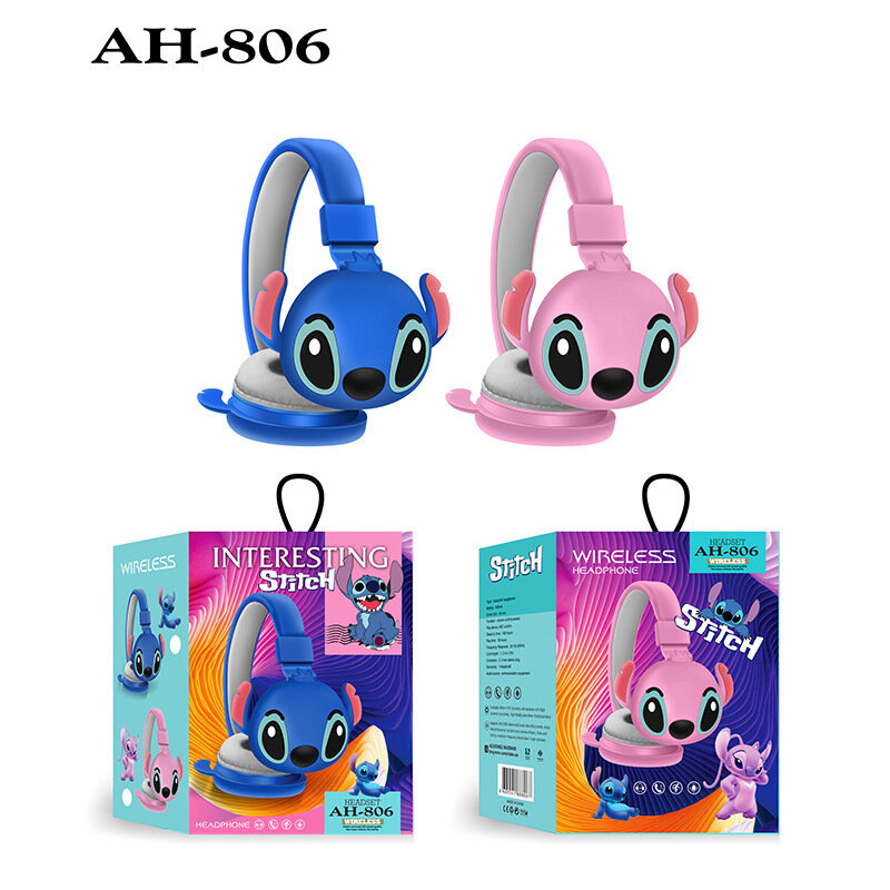 Милые беспроводные наушники Stitch розовый, Беспроводные наушники-обод