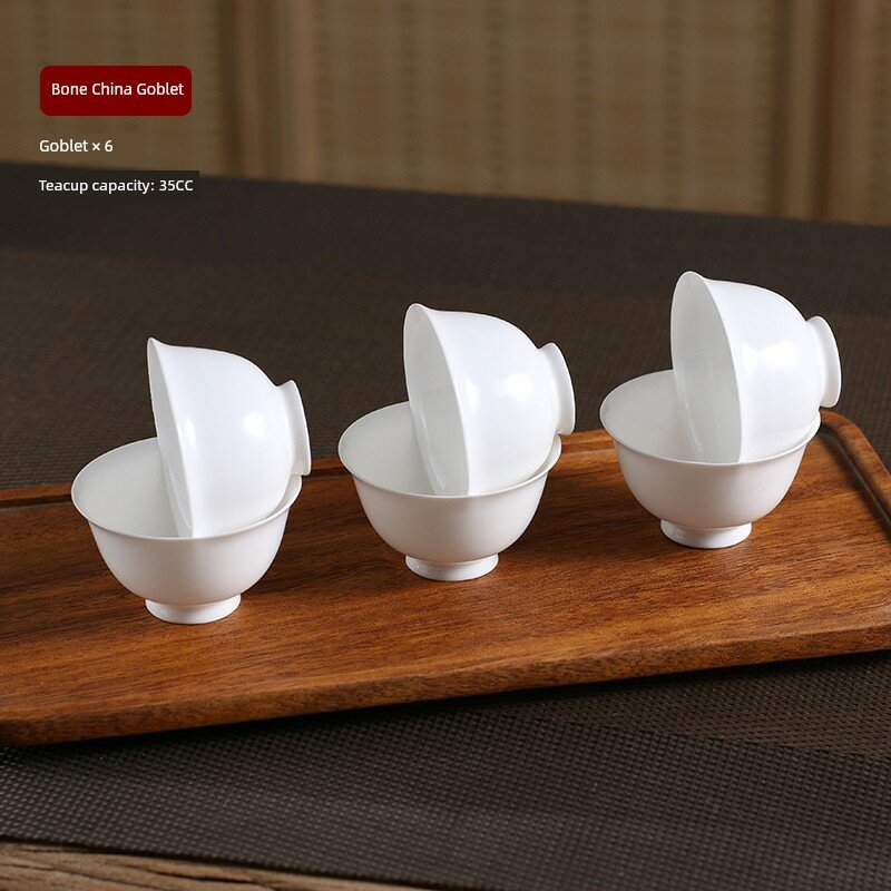 Набор из 6 чашек из костяной керамики с высокой ножкой, по 35 мл каждая, устойчивые к теплу для чайных церемоний