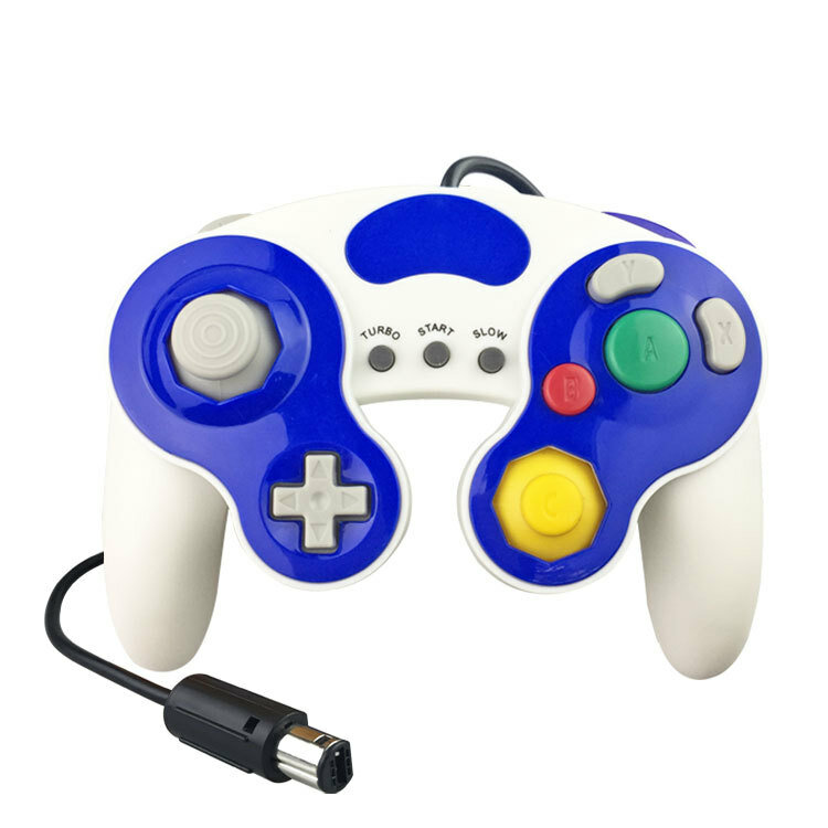 Подлинный проводной контроллер GameCube с вибрацией для Nintendo Wii и NGC, бело-голубое покрытие