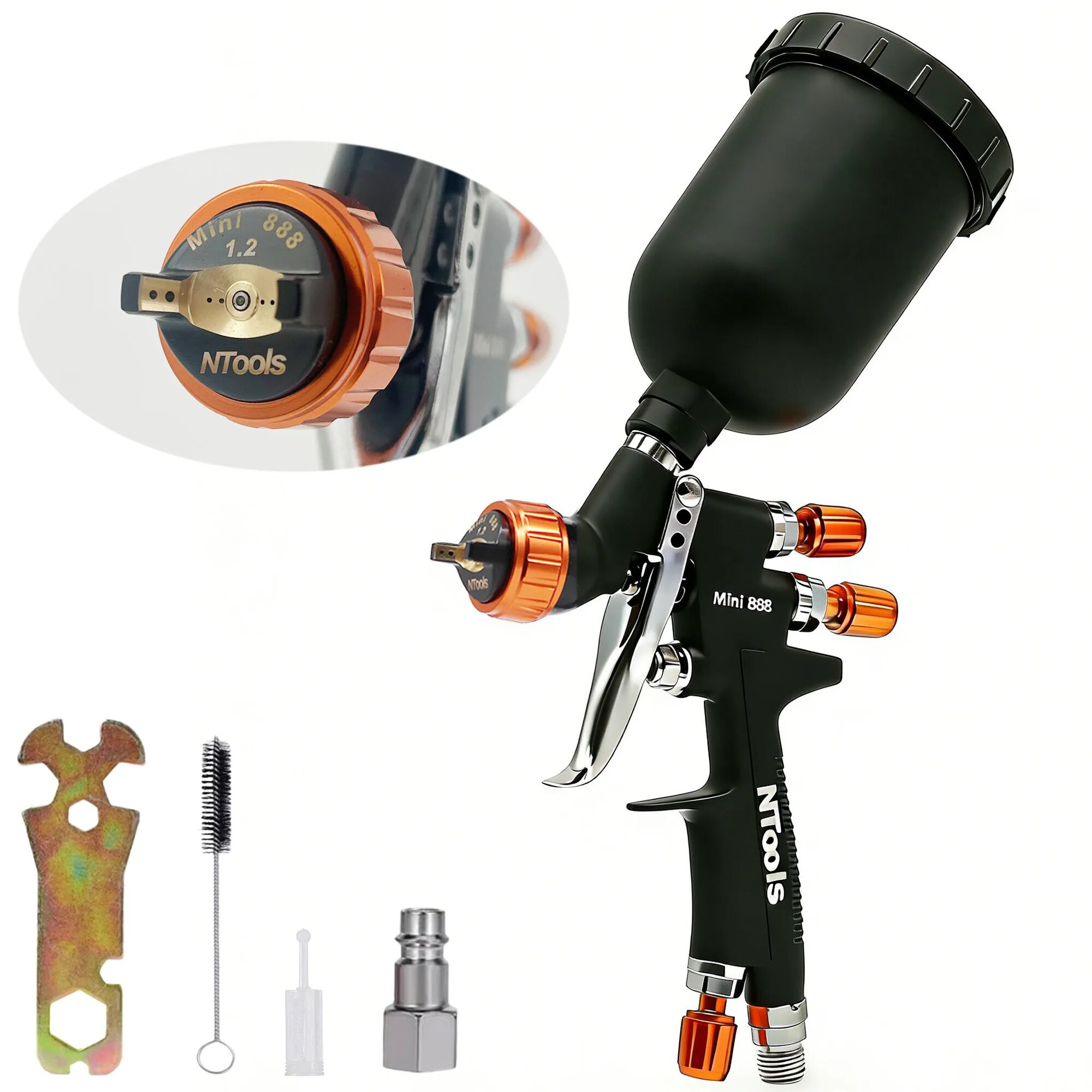 Краскопульт NTOOLS Mini 505, 1.2 мм, черный, 250 мл