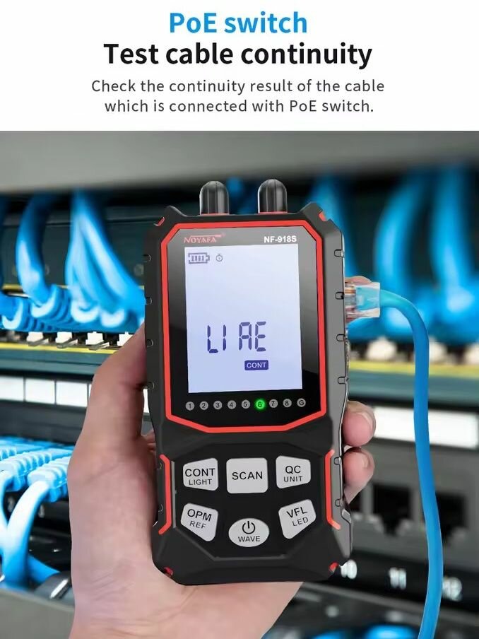 Кабельный тестер Noyafa NF-918S, С 6-волновой оптический измеритель мощности, Ethernet, RJ45, PoE многофункциональный кабельный искатель