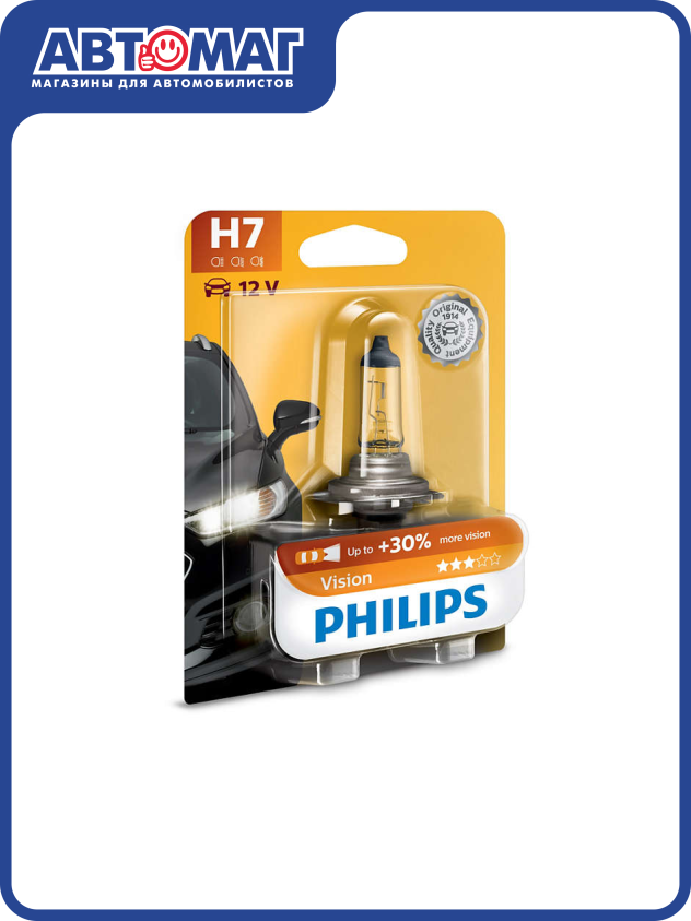 Лампа H7 12V 55W PX26d +30% Premium PHILIPS блистер (1шт.), PHILIPS-12972PRB1